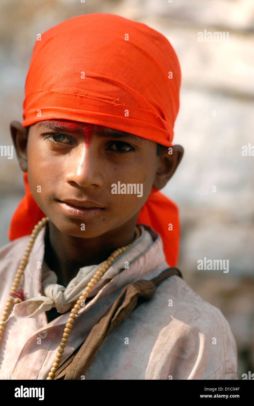 India, Rajasthan, Pushkar. A young Indian boy at the Pushkar Camel Fair ...