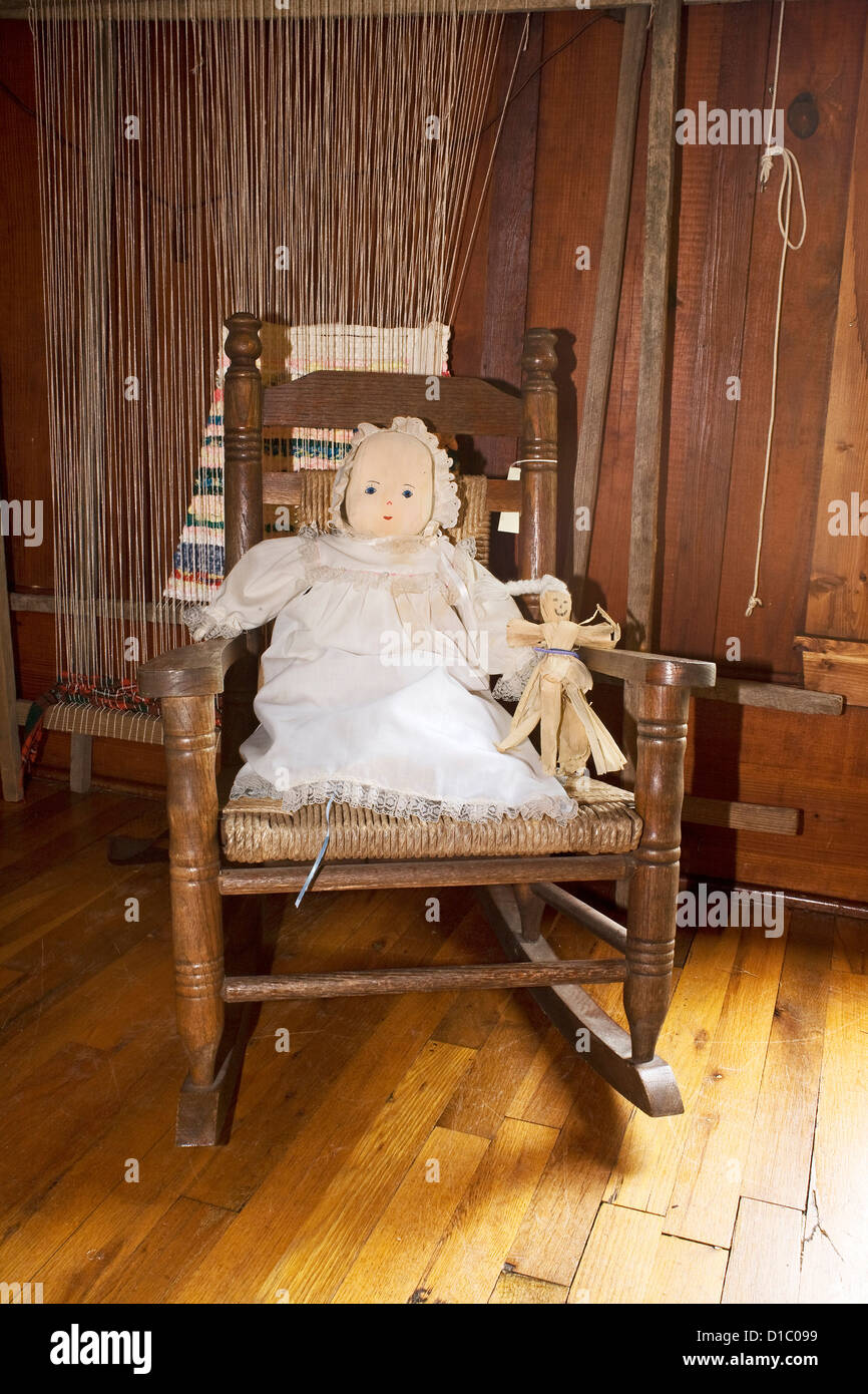 Pioneer cloth doll and companion corn cob doll in rocker, part of ...