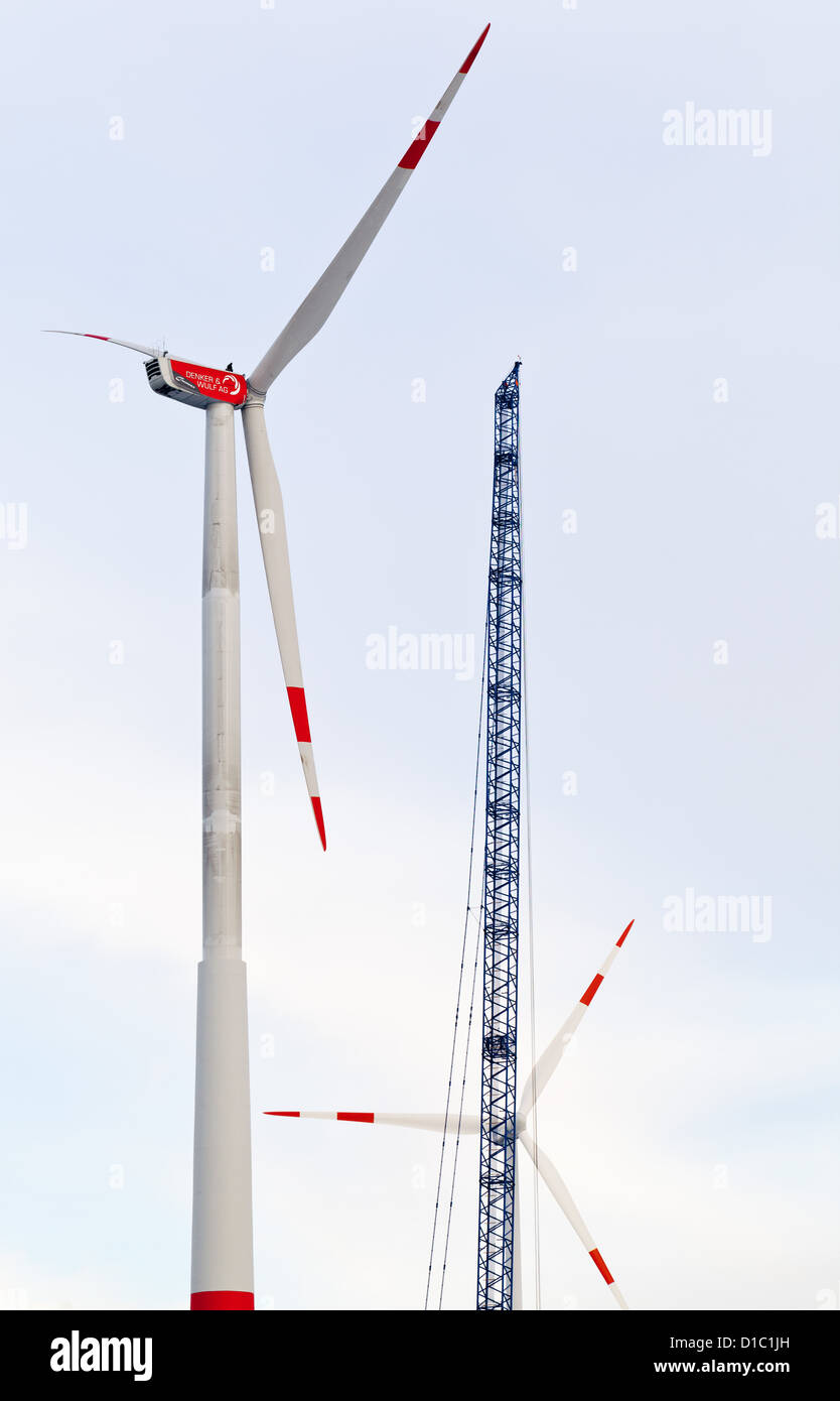 Industrial wind turbine during assembly at construction site Stock ...