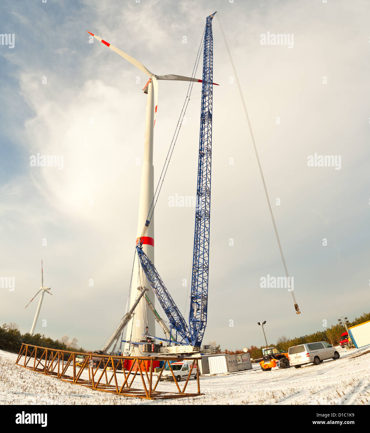 Industrial wind turbine during assembly at construction site Stock ...