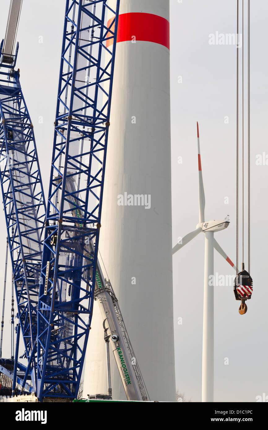 Industrial wind turbine during assembly at construction site Stock ...
