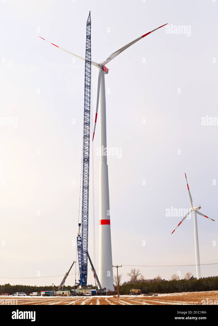 Industrial wind turbine during assembly at construction site Stock ...