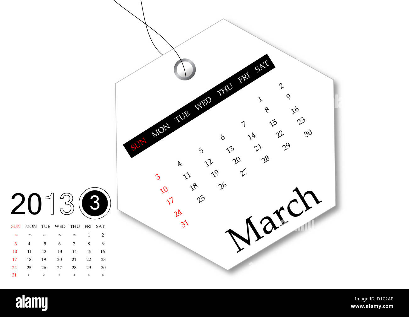 March of 2013 calendar for tag design Stock Photo - Alamy