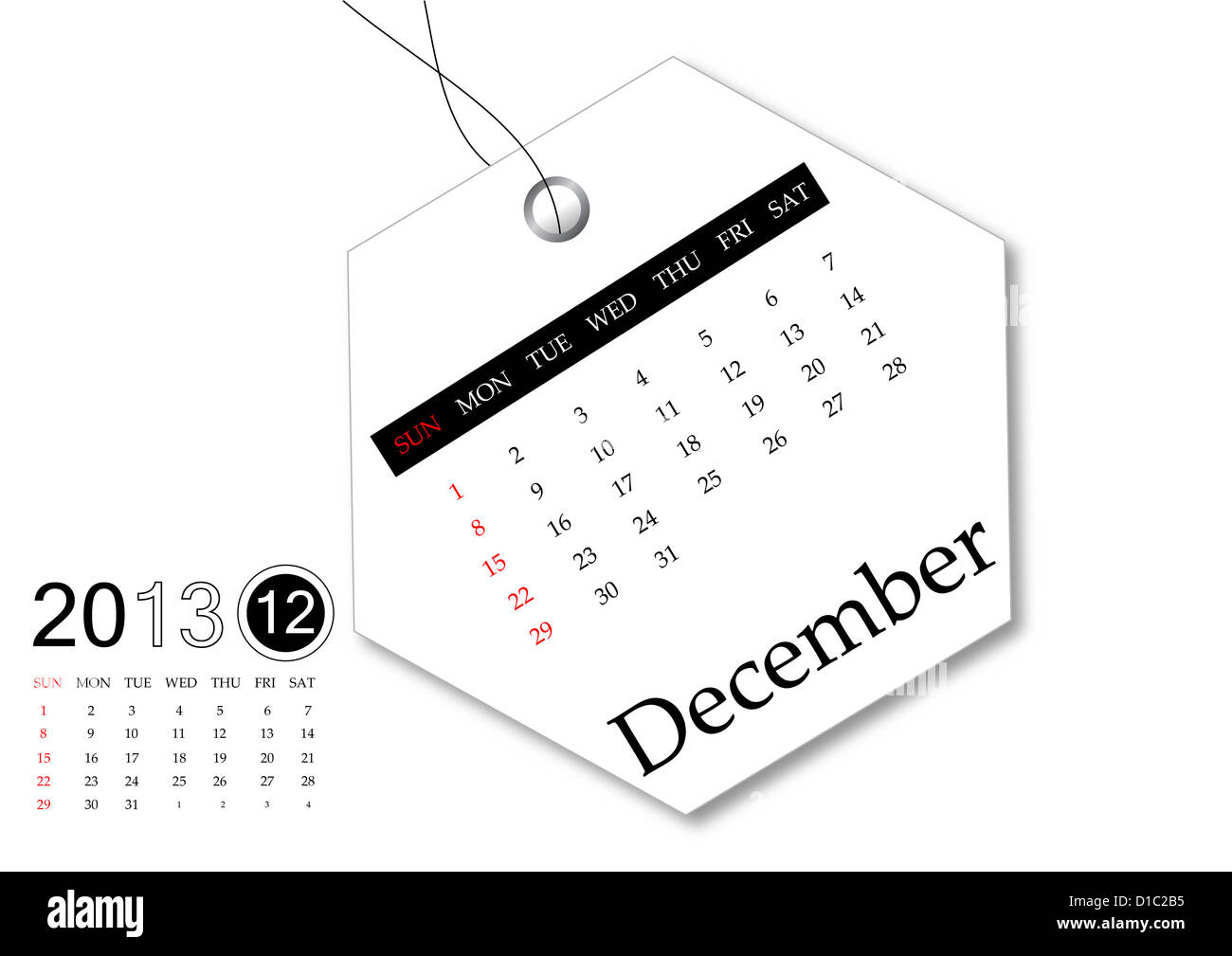 December of 2013 calendar for tag design Stock Photo - Alamy