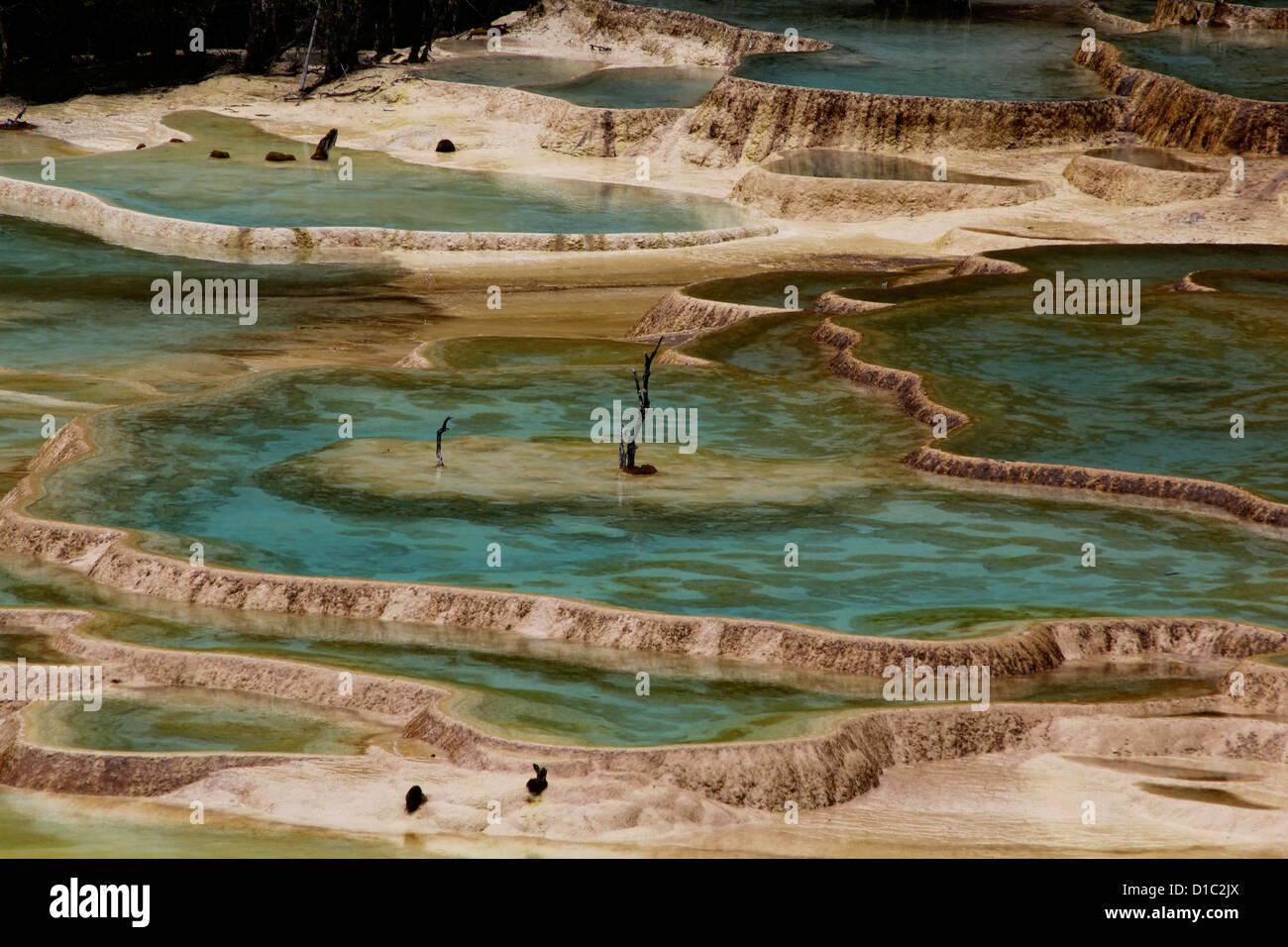 Pools formed by calcite deposits in Huanglong nature reserve literally ...