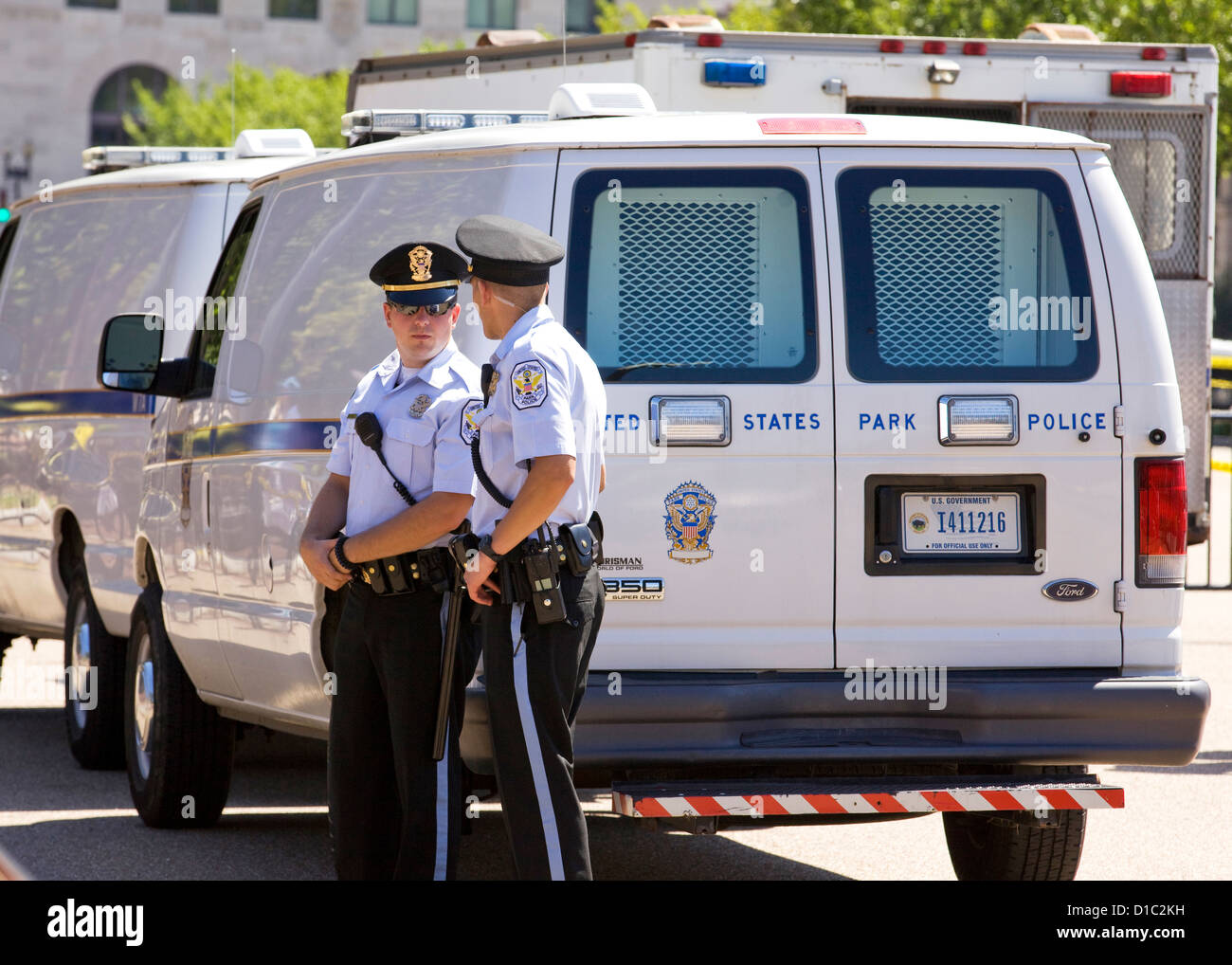 US Park Police officers standing behind police van - Washington, DC ...