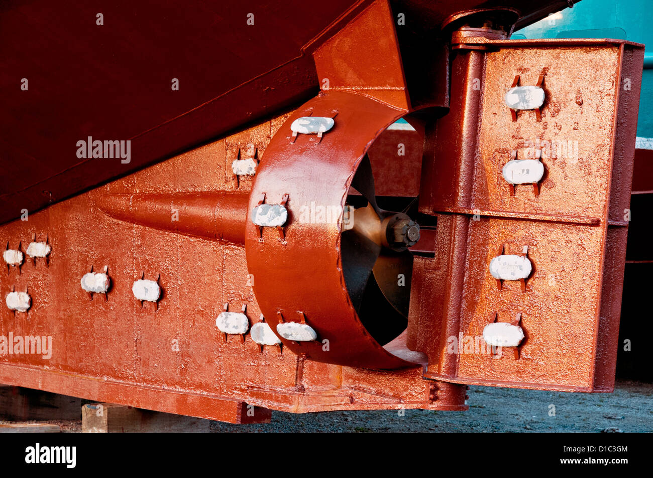 Rudder and propeller of a fish trawler after maintenance Stock Photo ...