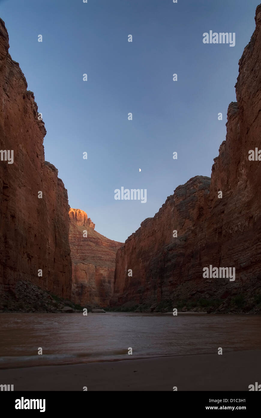 Moon over the Colorado River in the Grand Canyon, Arizona Stock Photo ...