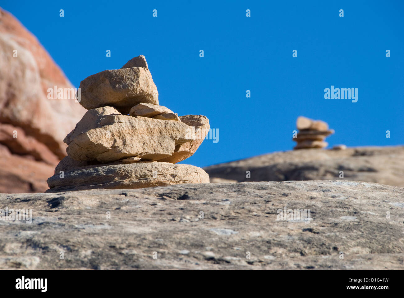 Rock cairn marking a hiking route in Canyonlands National Park, Utah ...
