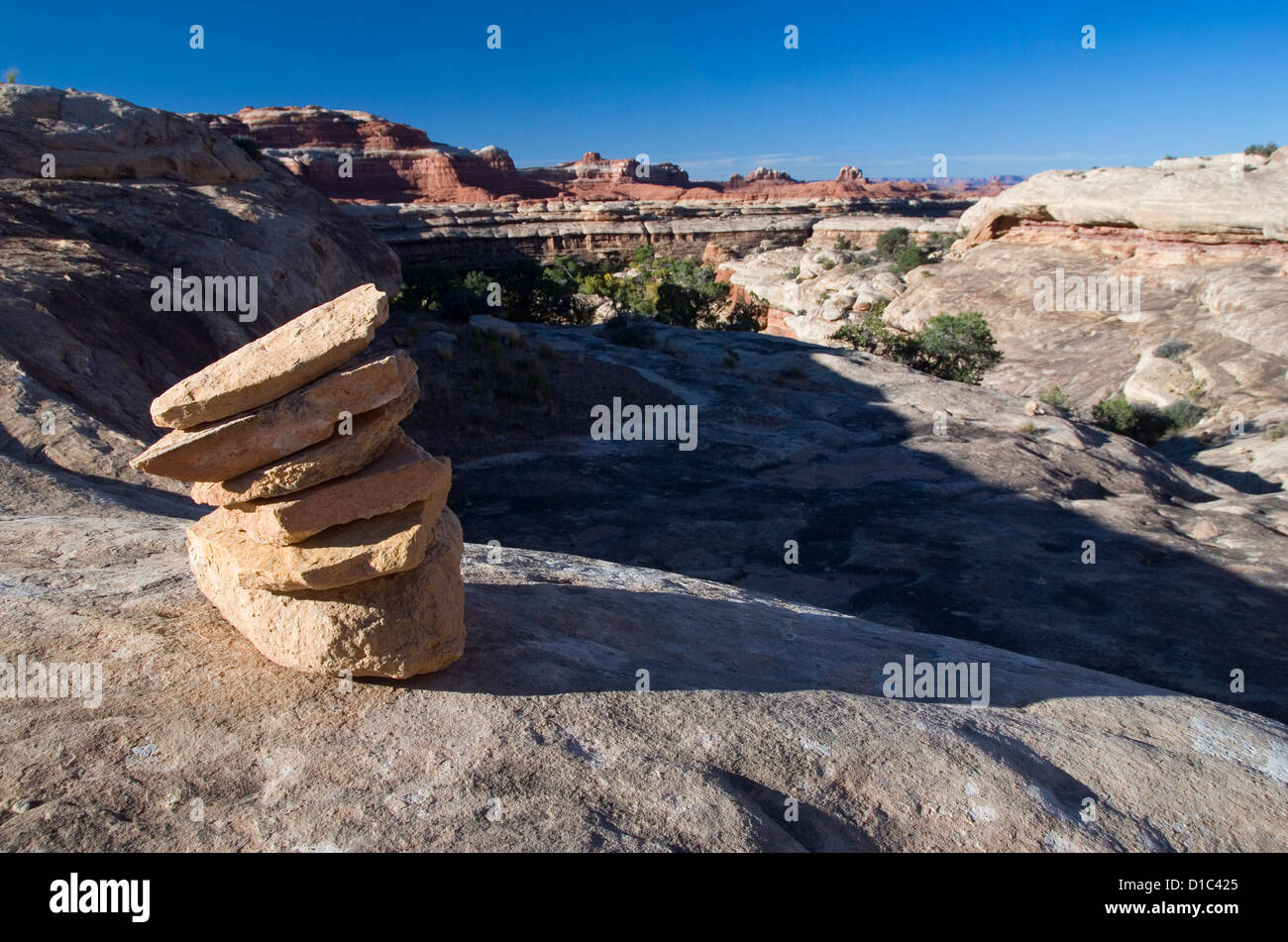 Rock cairn marking a hiking route in Canyonlands National Park, Utah ...