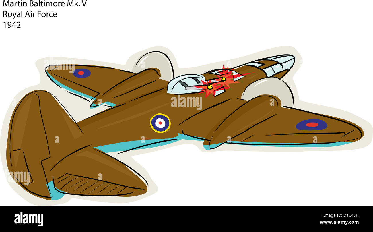WWII Royal Air Force Martin Baltimore bomber firing gun turrets Stock ...
