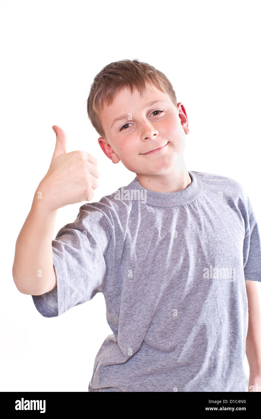 boy teen shows cool hand sign on a white background Stock Photo - Alamy