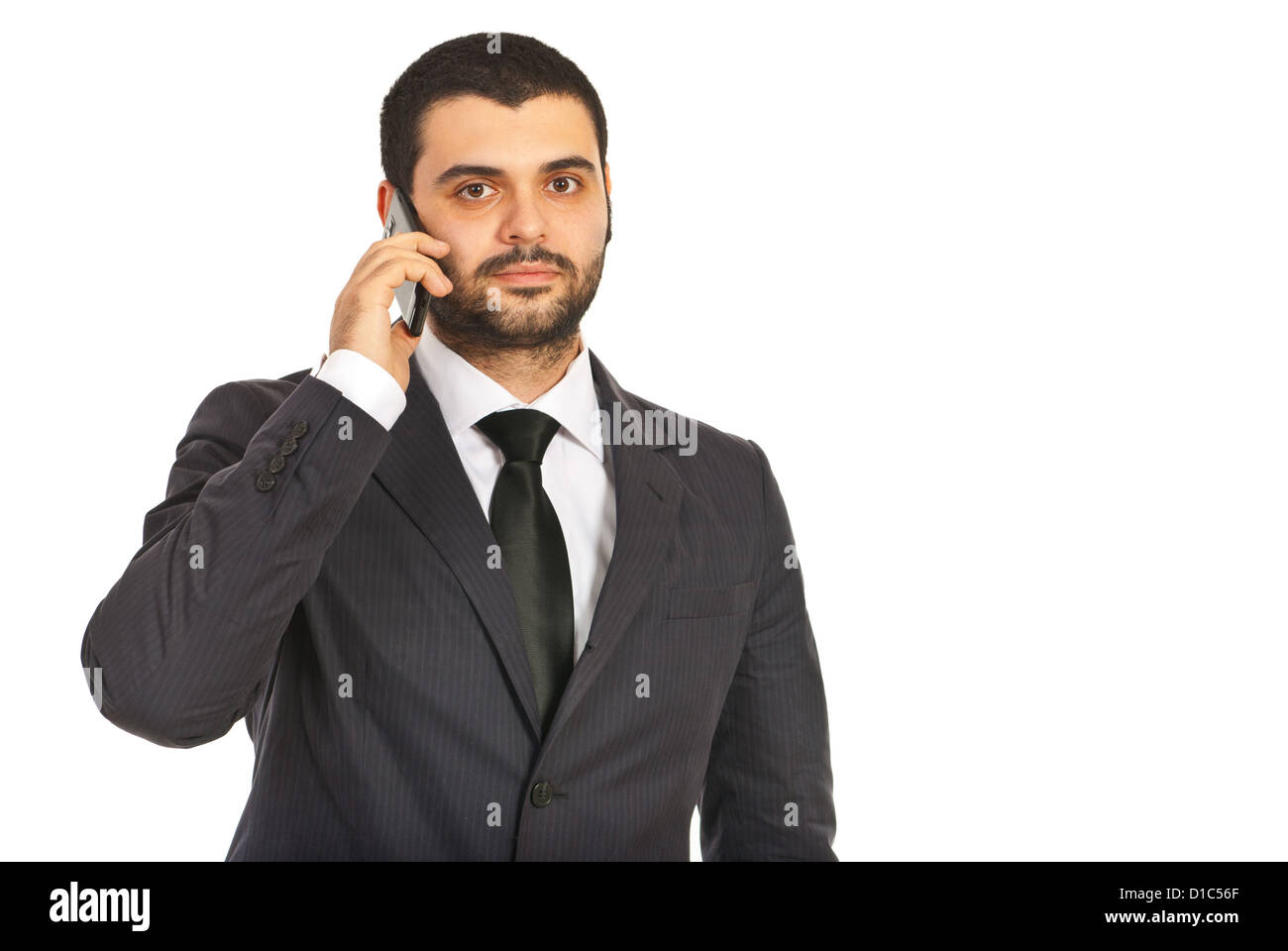 Business man calling by phone mobile isolated on white background Stock ...