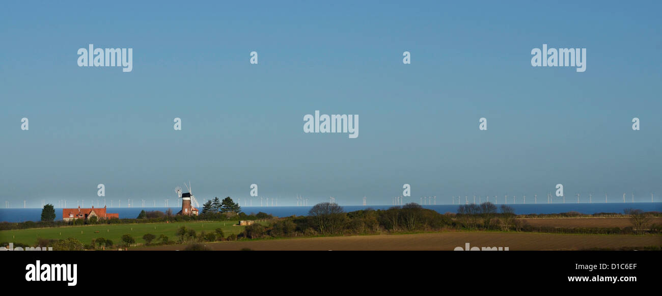 windmill and offshore turbines weybourne norfolk Stock Photo - Alamy