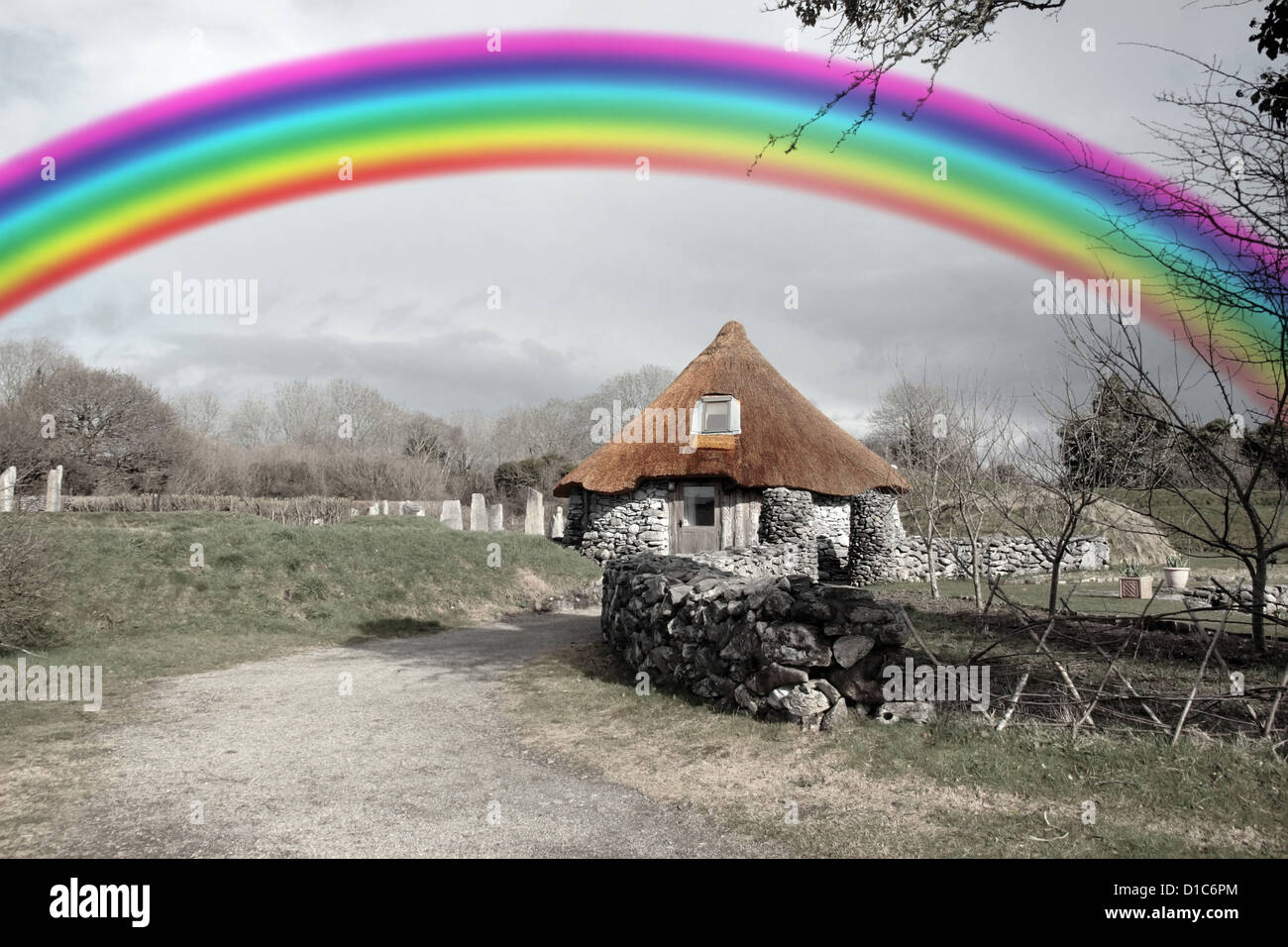 historic ancient rustic cottage dwelling in rural setting in ireland ...