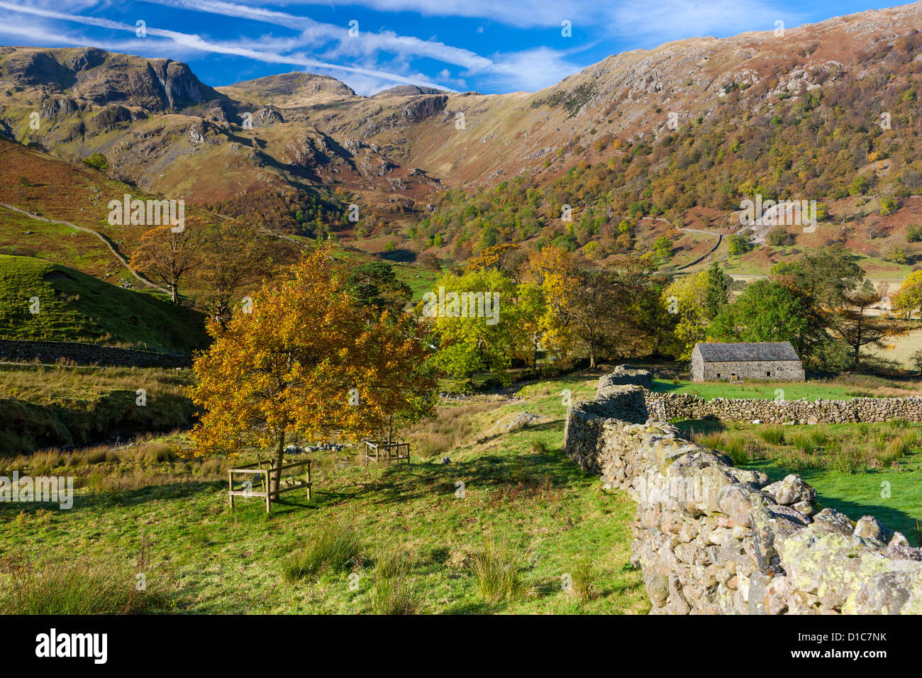 Autumn landscape, Dovedale valley in the Lake District National Park ...