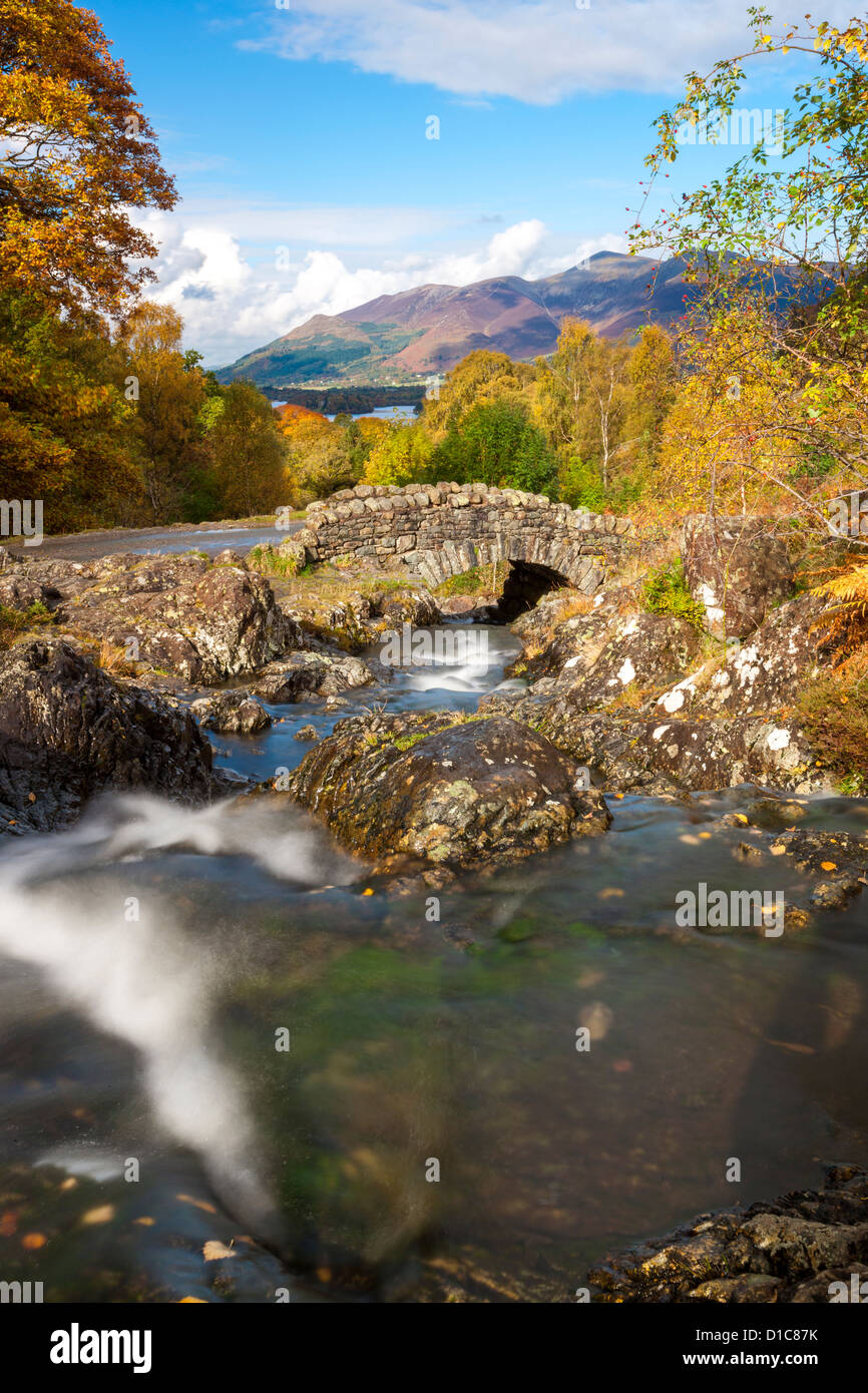 Ashness Bridge and stream in autumn, Lake District National Park Stock ...
