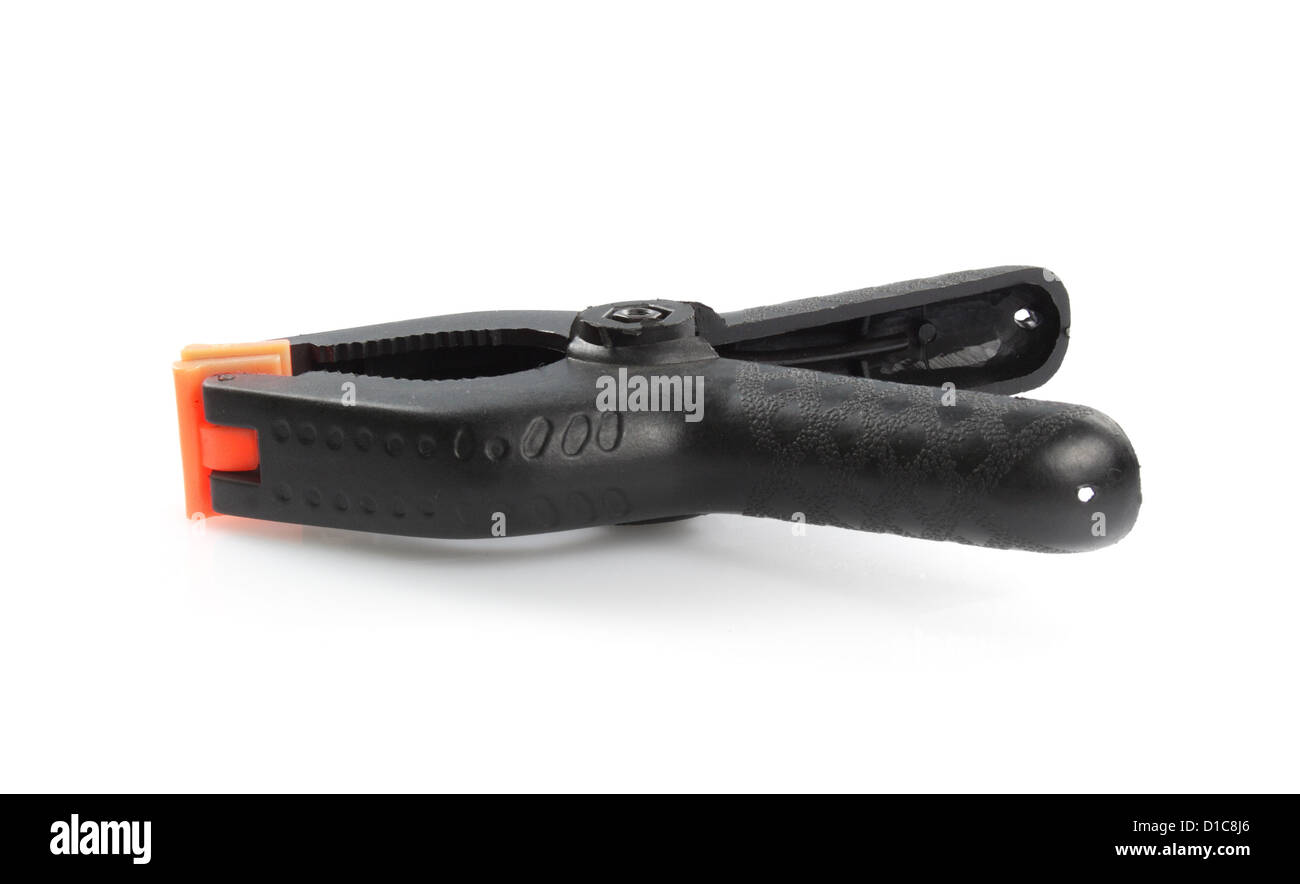 plastic clamp, photo on the white background Stock Photo - Alamy