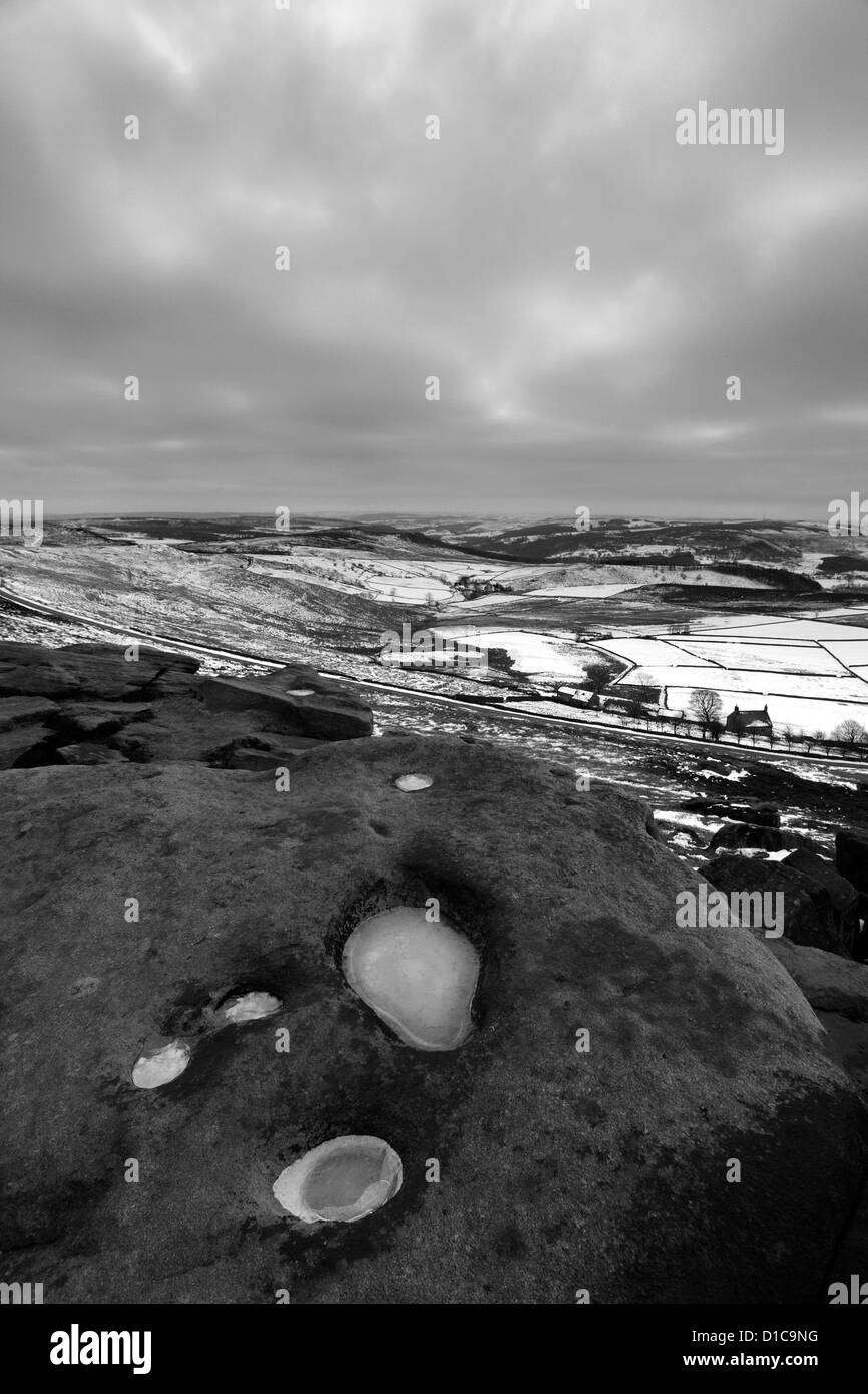 panoramic image, Wintertime on Burbage Rocks, Peak District National ...