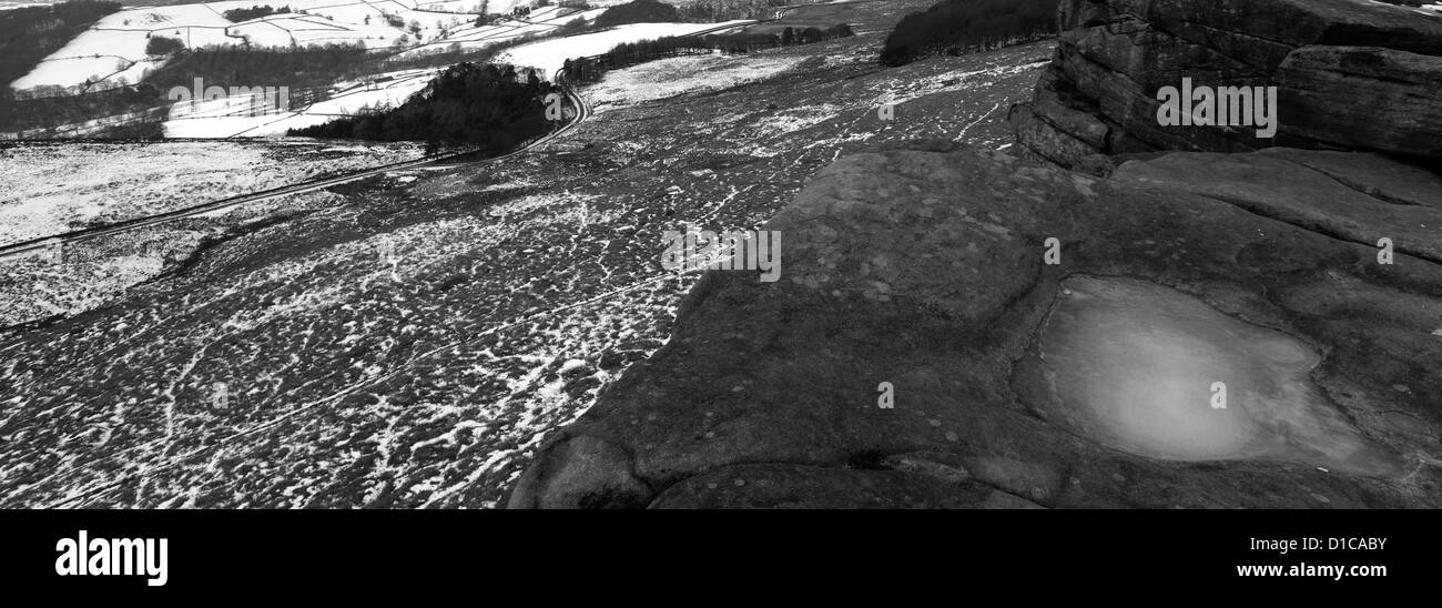 panoramic image, Wintertime on Burbage Rocks, Peak District National ...