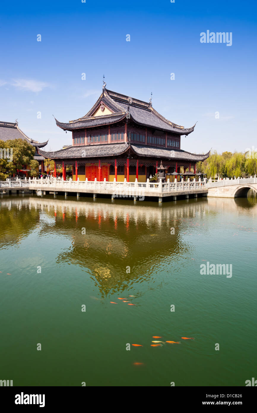 Chinese buddhist temple with peaceful pond named Quanfu Temple, located ...