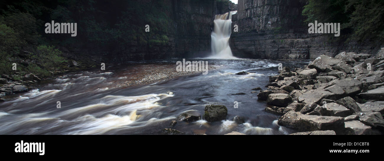 panoramic image, High Force waterfall, river Tees, Upper Teesdale ...