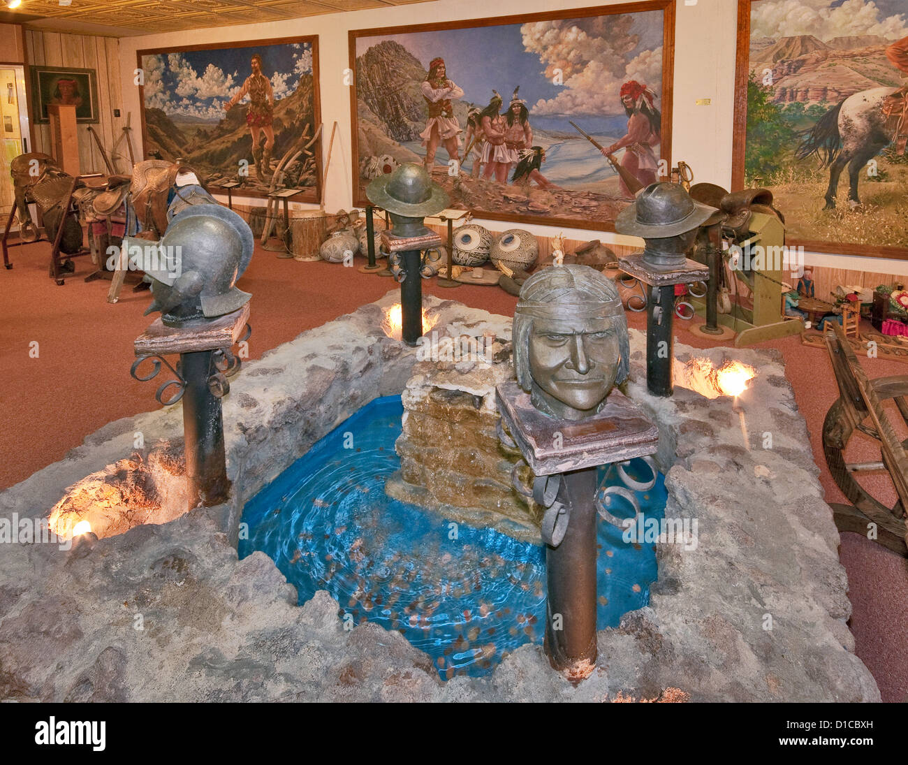 Sculptures with Geronimo in front, murals, Geronimo Springs Museum in ...