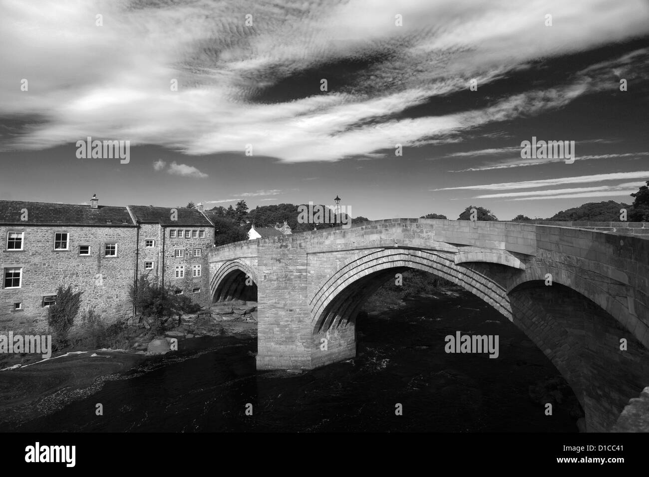 Stone bridge over the river Tees at Barnard Castle town, Upper Teesdale ...
