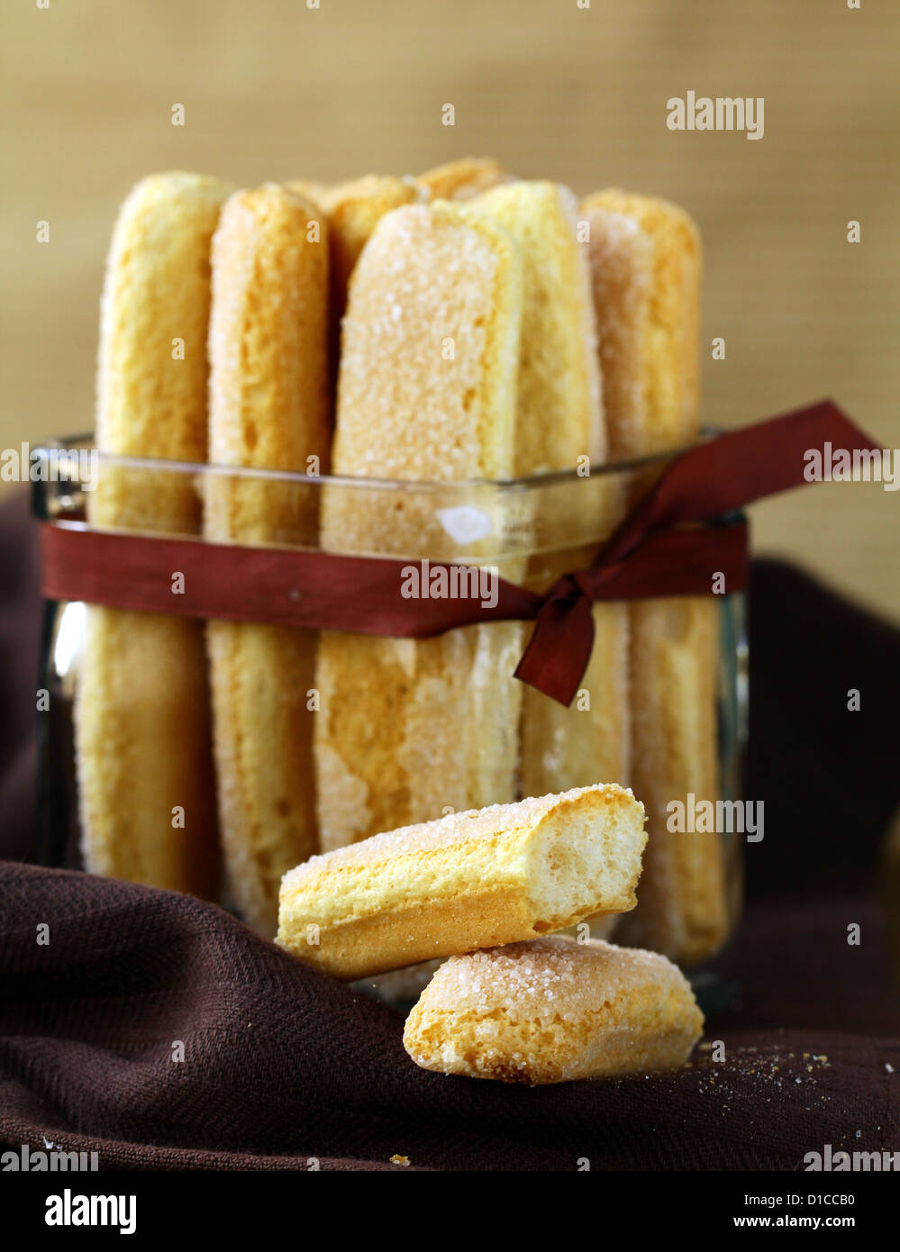 Traditional Italian sugar biscuit cookies savoiardi Stock Photo - Alamy