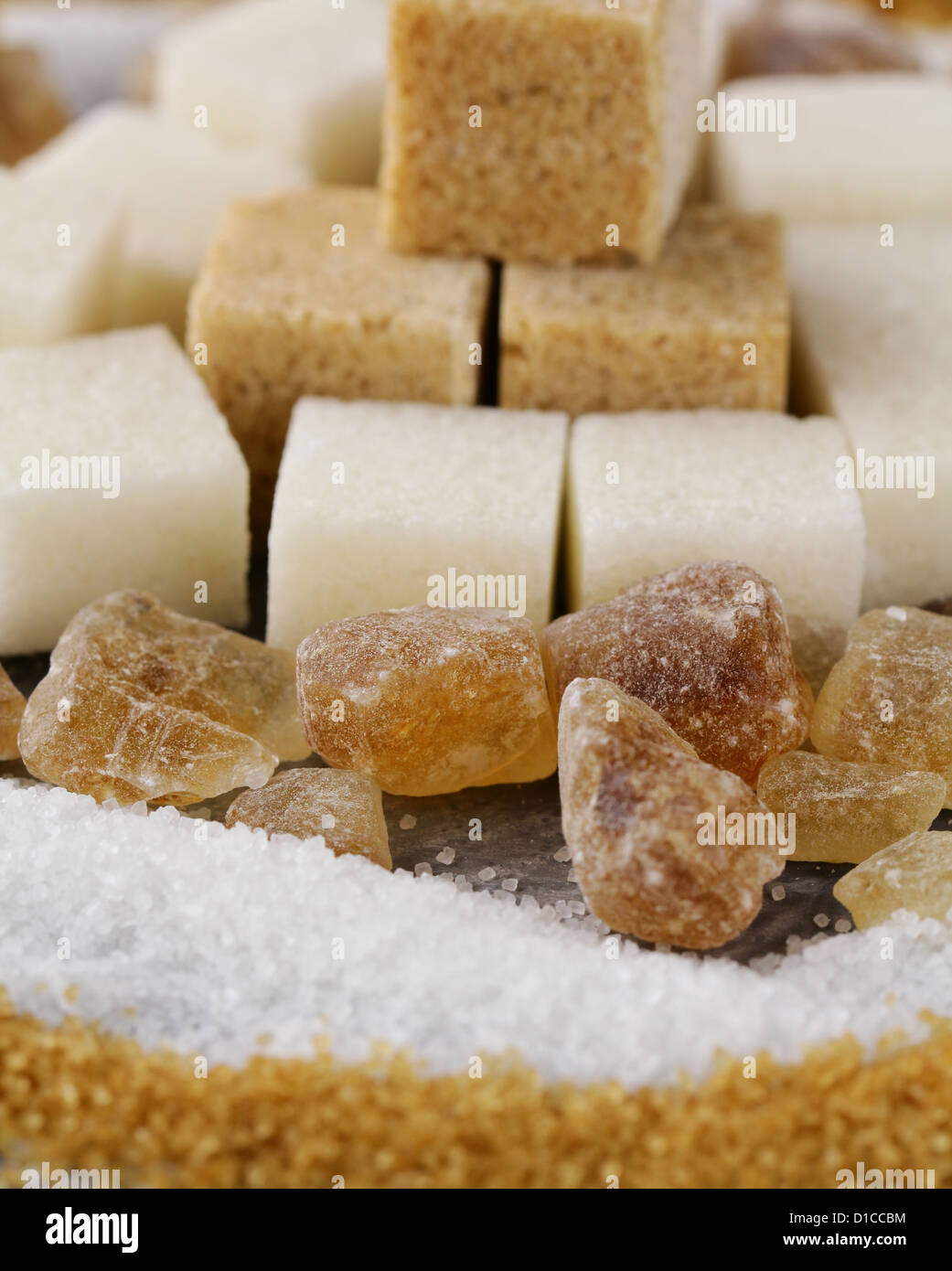 different types of sugar - brown, white and refined sugar Stock Photo ...