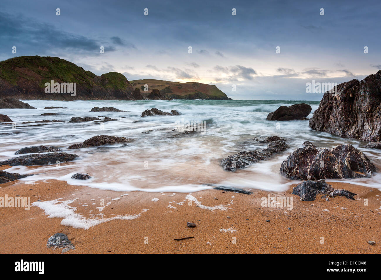 Incoming waves on beach, Hope Cove, South Hams, Devon, England, United ...
