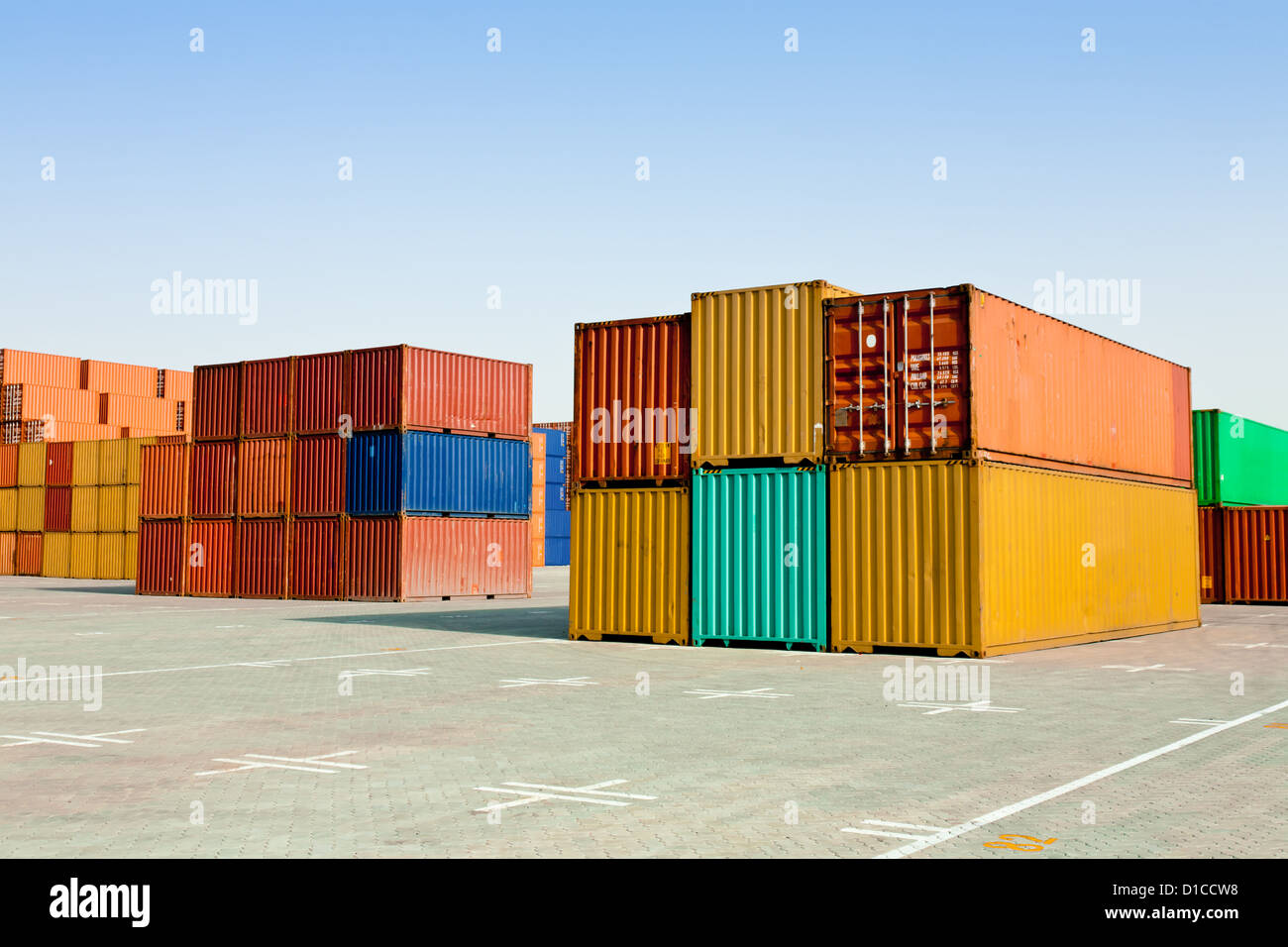 Stacks of multi-colored cargo containers Stock Photo - Alamy