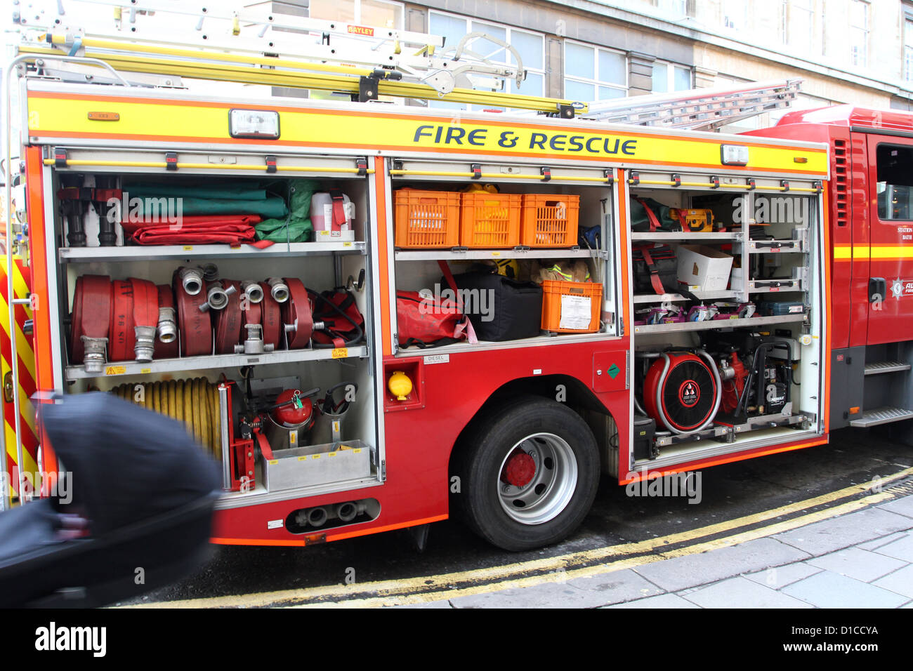 Fire brigade truck on display collecting money for charity at Bath ...