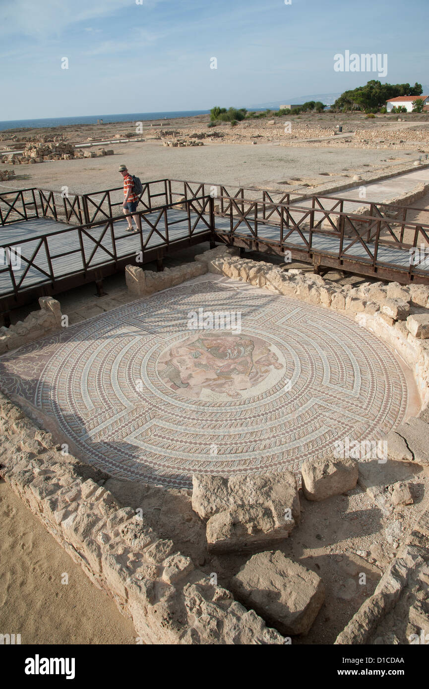 Paphos Mosaics Theseus and the Minotaur mosaic at Pafos Cyprus Tourists ...