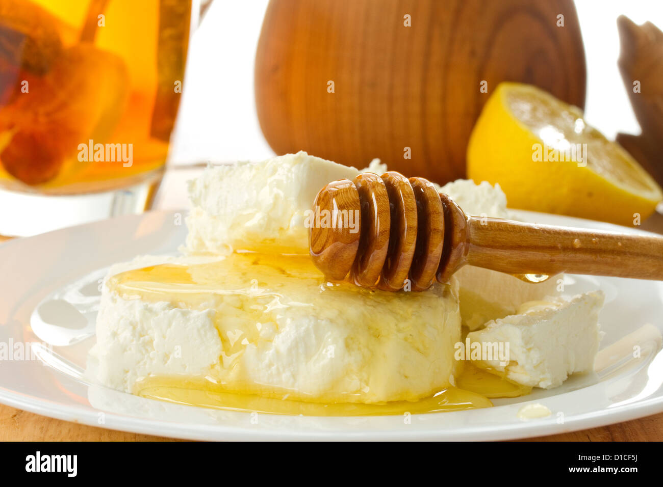 milk cottage cheese with honey Stock Photo - Alamy