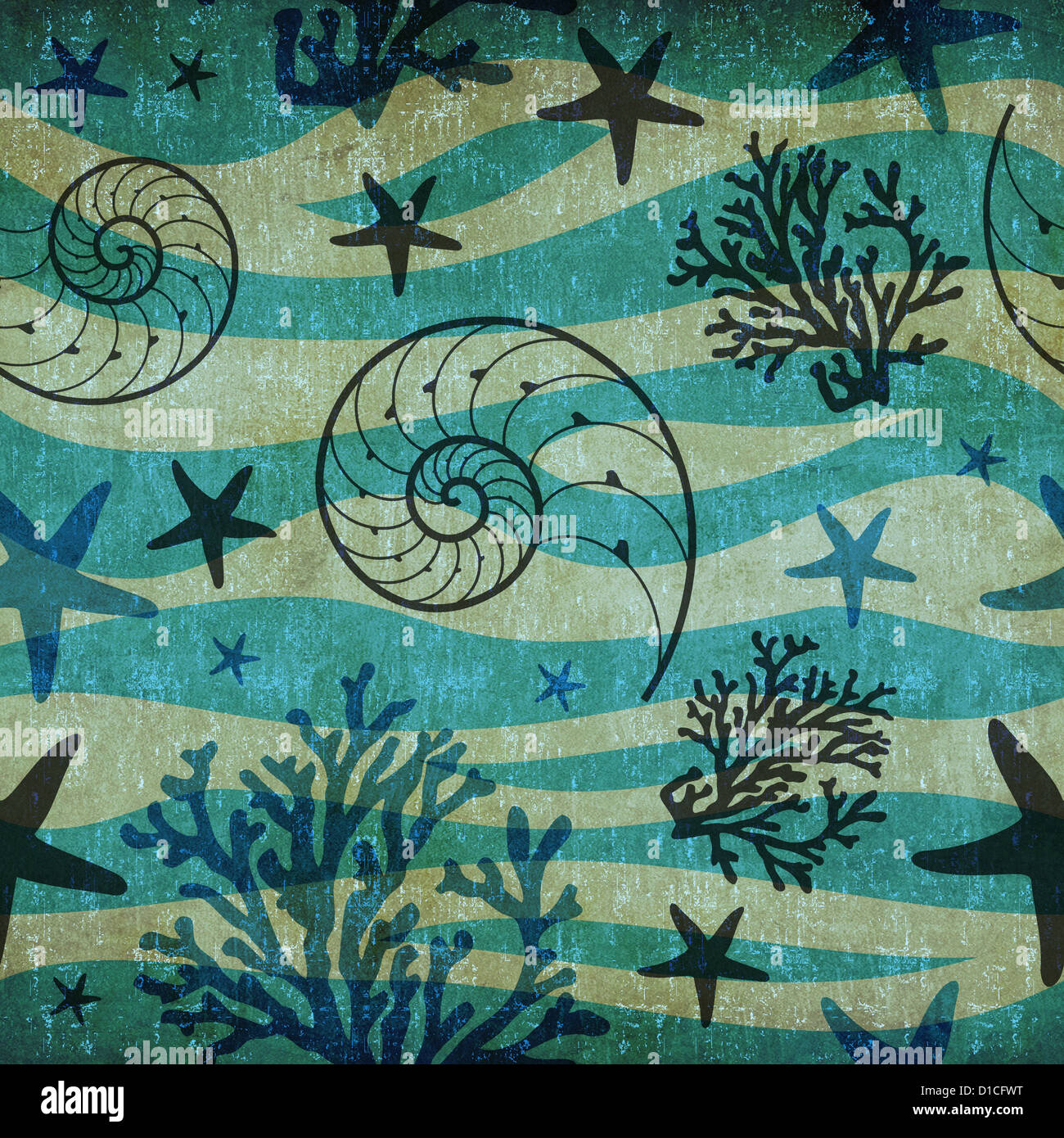 Retro sea shells and starfish marine seamless pattern background Stock ...