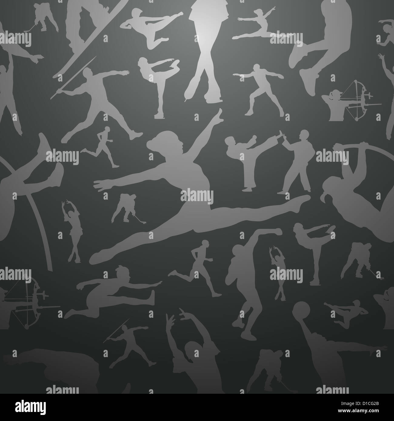 Sports figure silhouettes in action seamless pattern background. Vector ...