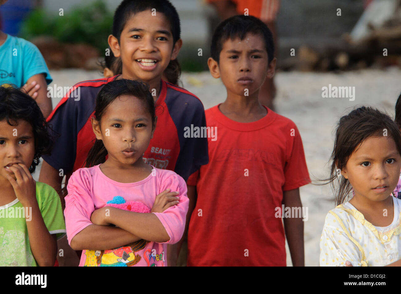 Village children from a small village on Pau Island, north of Ceram ...
