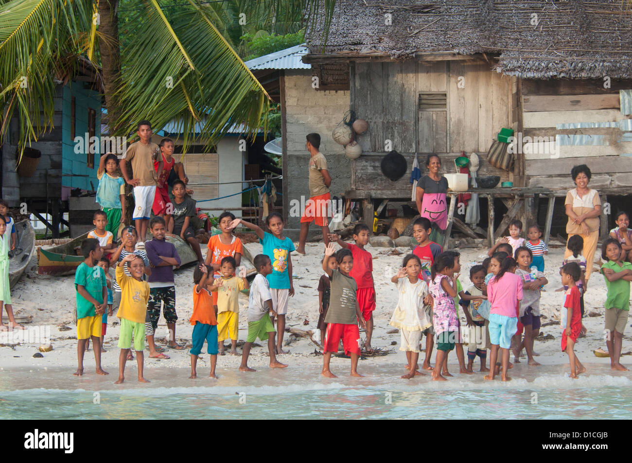 Village children from a small village on Pau Island, north of Ceram ...