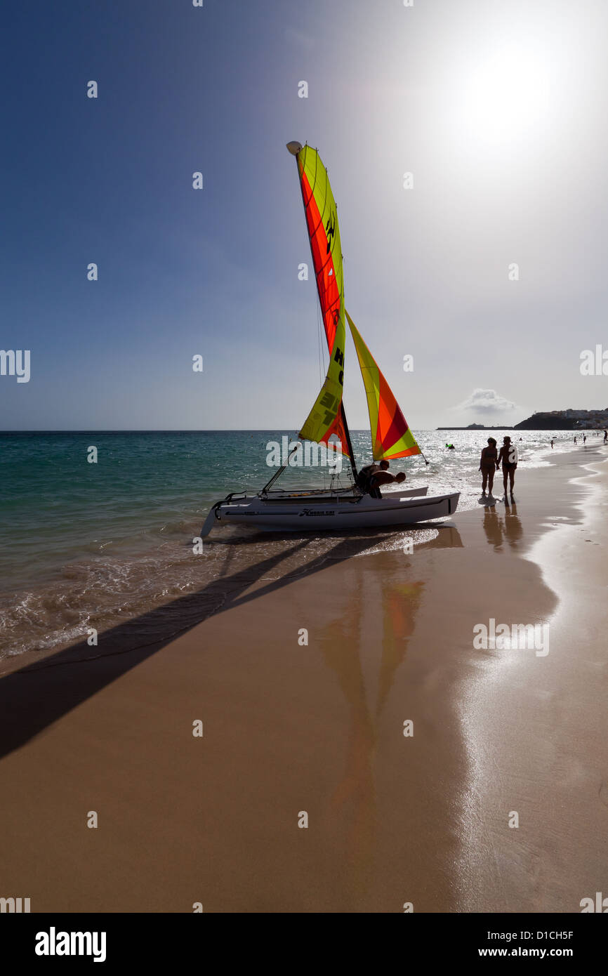 Catamaran Sailing Boat on Jandia Playa Beach on Fuerteventura, Spain ...