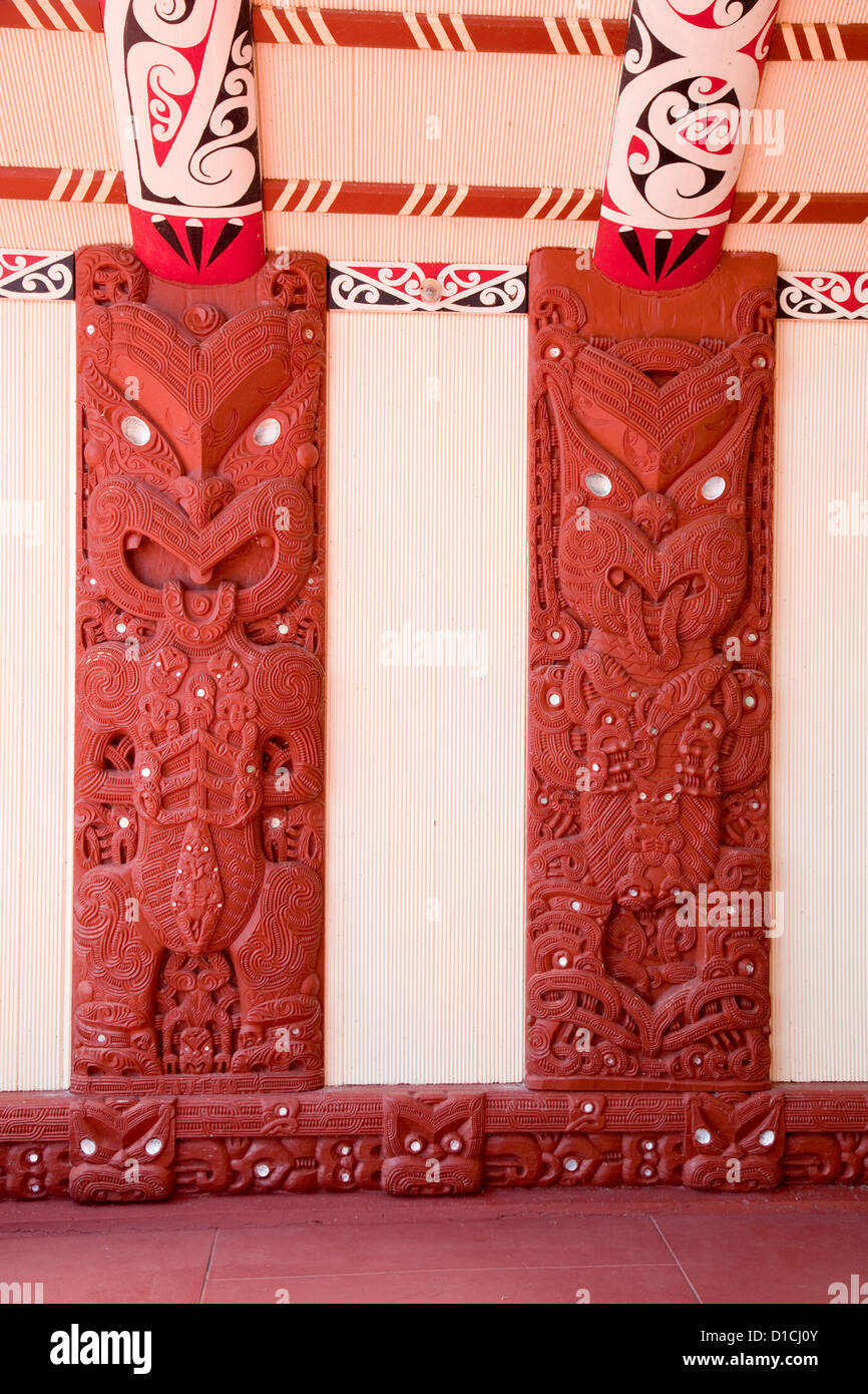Poupou Supporting Roof Beans of Porch of Ohinemutu Maori Marae (Meeting ...