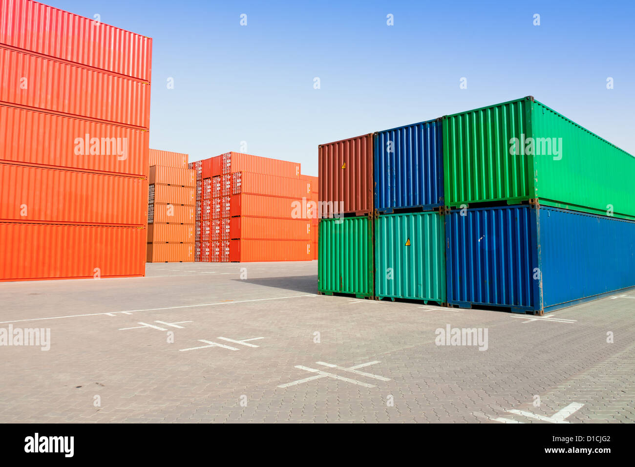 Stacks of multi-colored cargo containers Stock Photo - Alamy