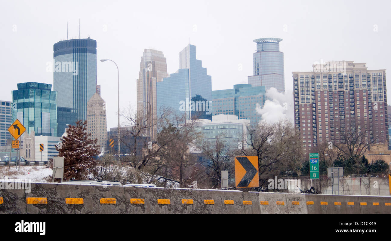 Downtown skyline photographed from freeway 94 running along the south ...