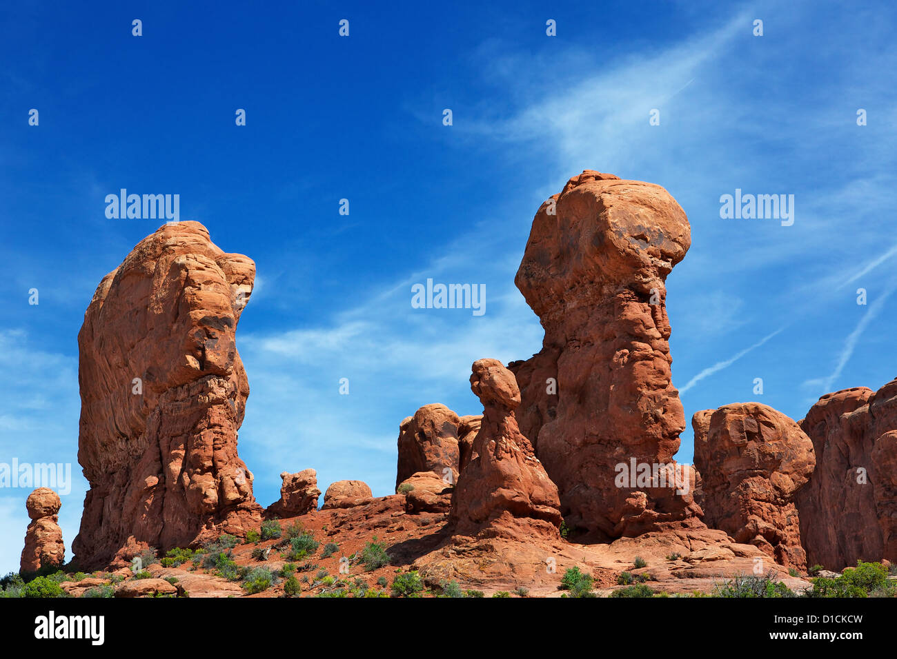 Red Rock Formations of two pillars in Arches National Park with ...