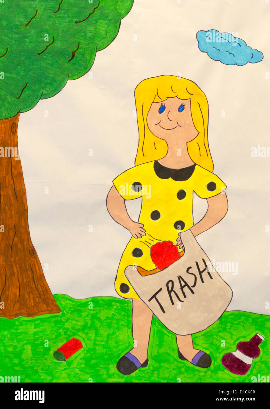 Pick up trash poster in first grade classroom viewed during kids ...
