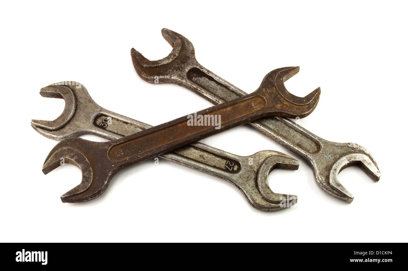 three old rusty wrenches on white background Stock Photo - Alamy
