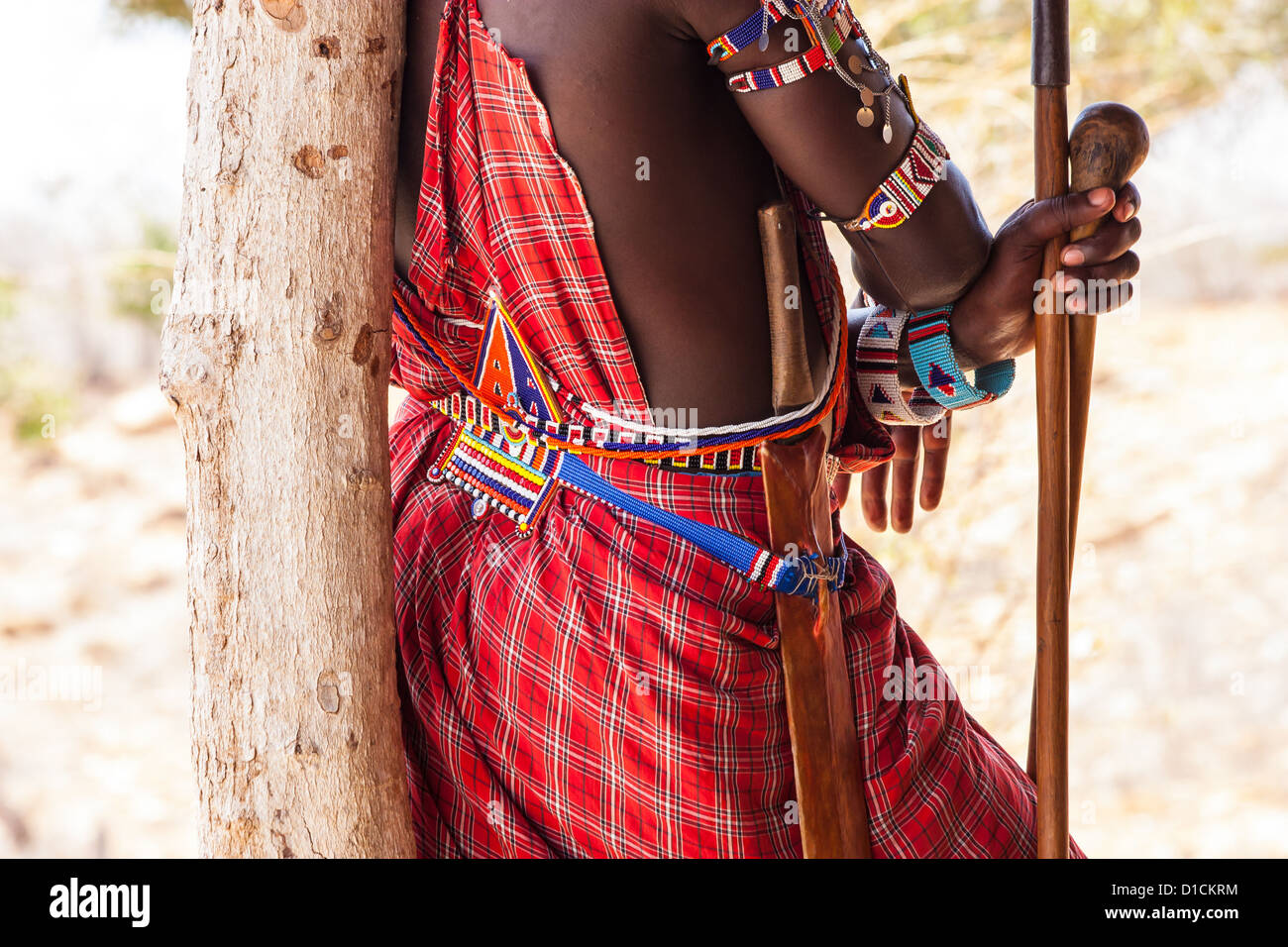 Kenya. Detail of the traditional Masai red costume Stock Photo - Alamy