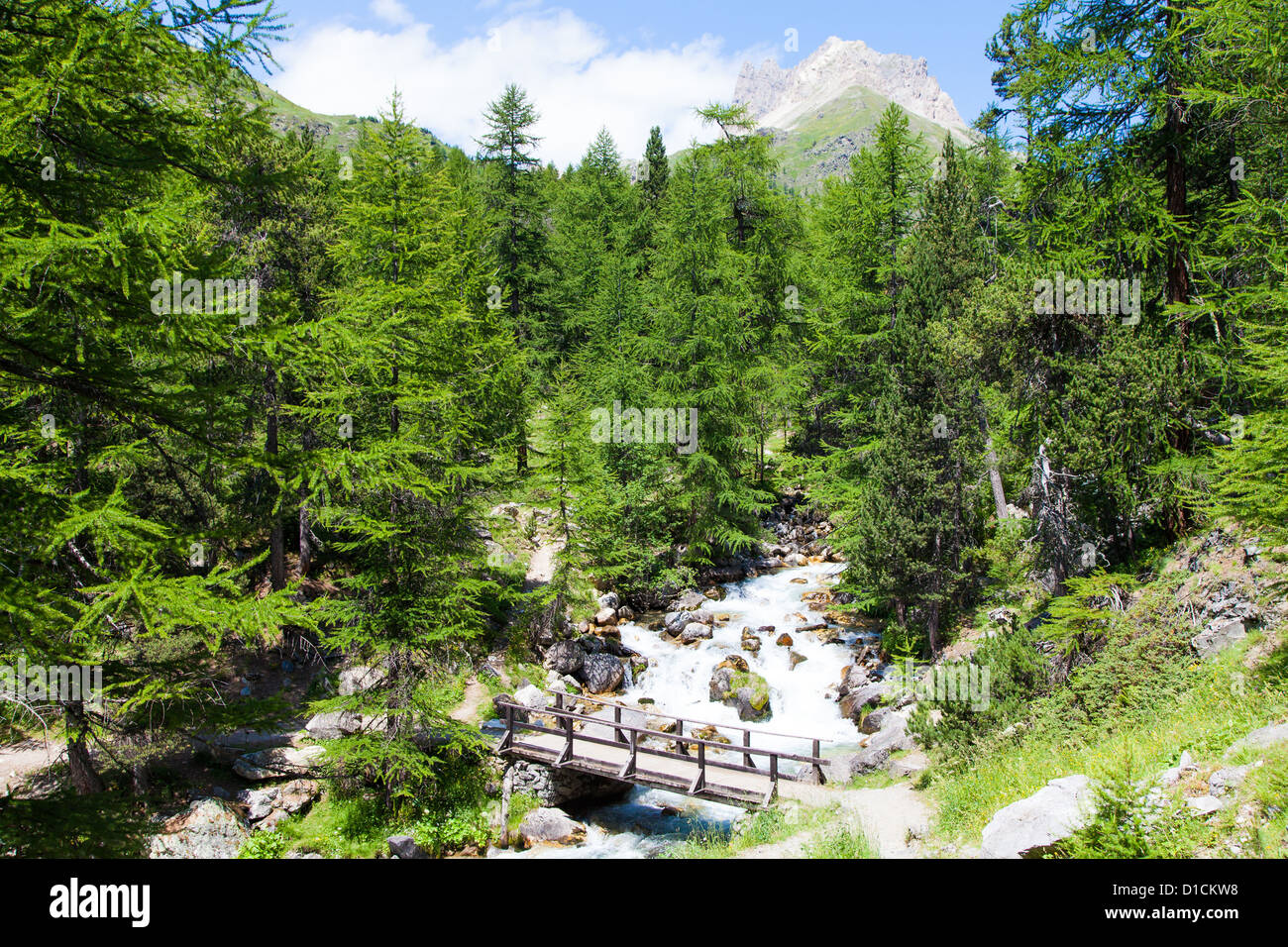 Bardonecchia area, Piemonte Region, Italian Alps. Bridge on the river ...
