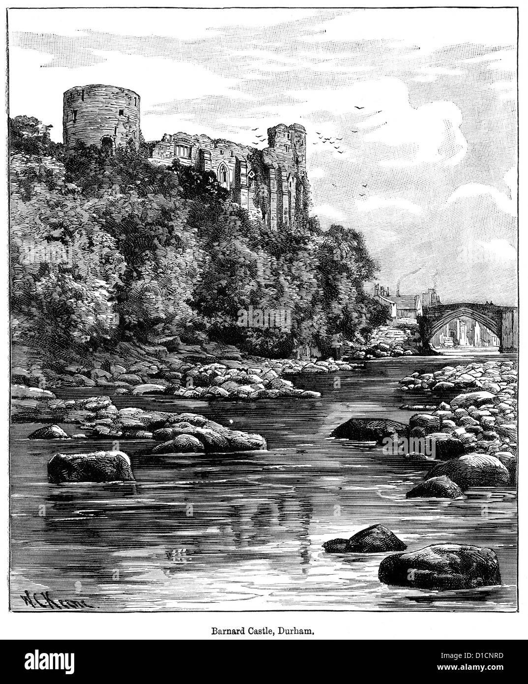Victorian engraving of Barnard Castle, Durham, 1897 Stock Photo - Alamy