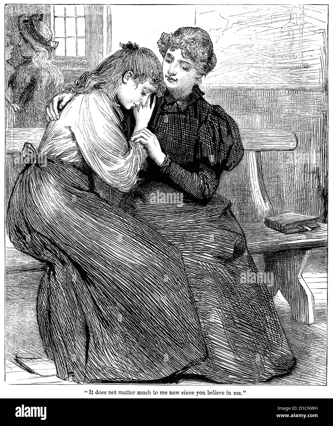 Victorian engraving of a mother consoling her daughter, 1897 Stock ...